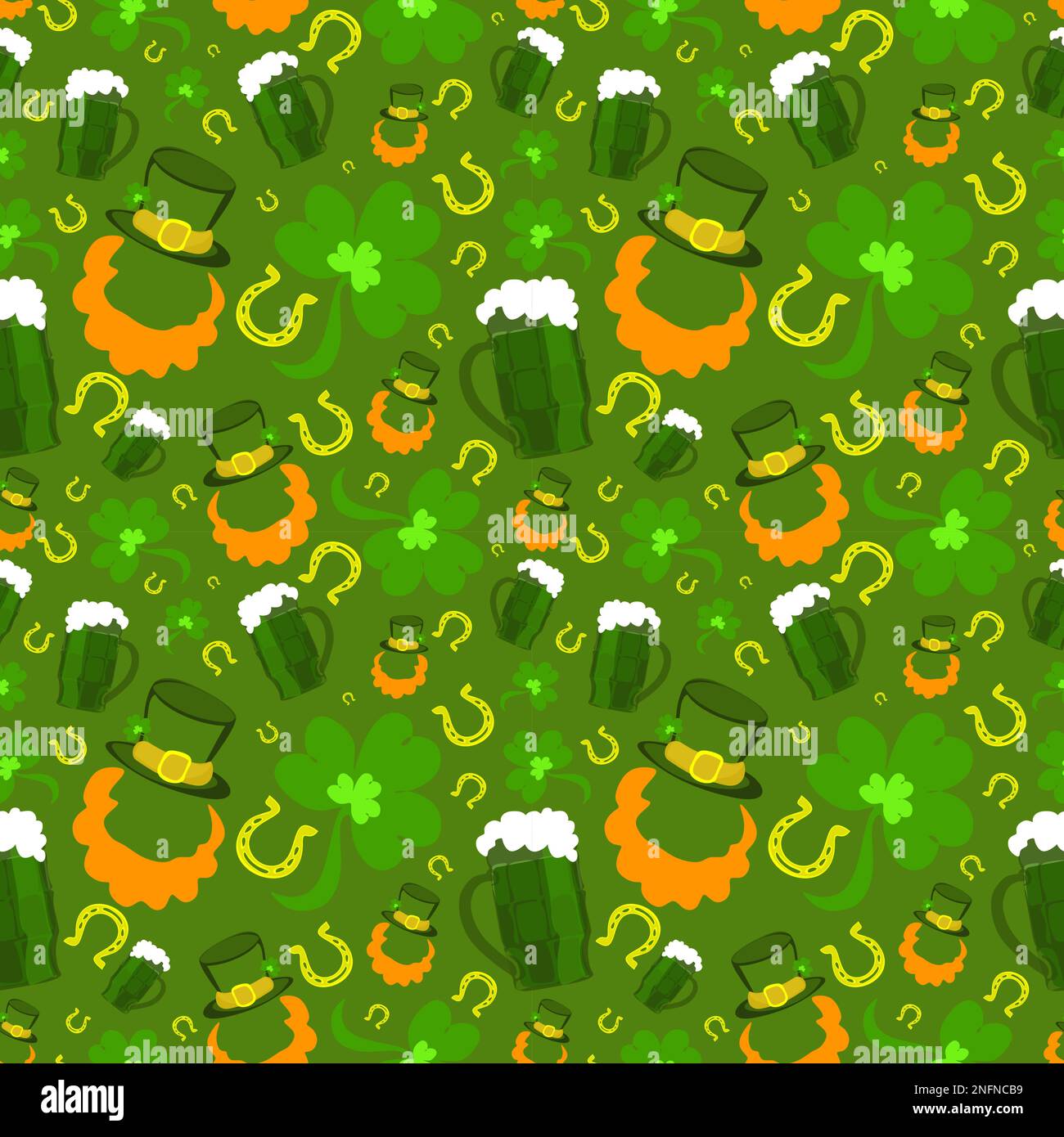 Seamless pattern of St. Patrick's Day with leprechaun hat, pot of gold ...