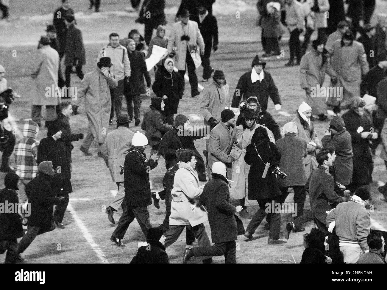 New York Giants football coach Allie Sherman, wearing stocking cap ...