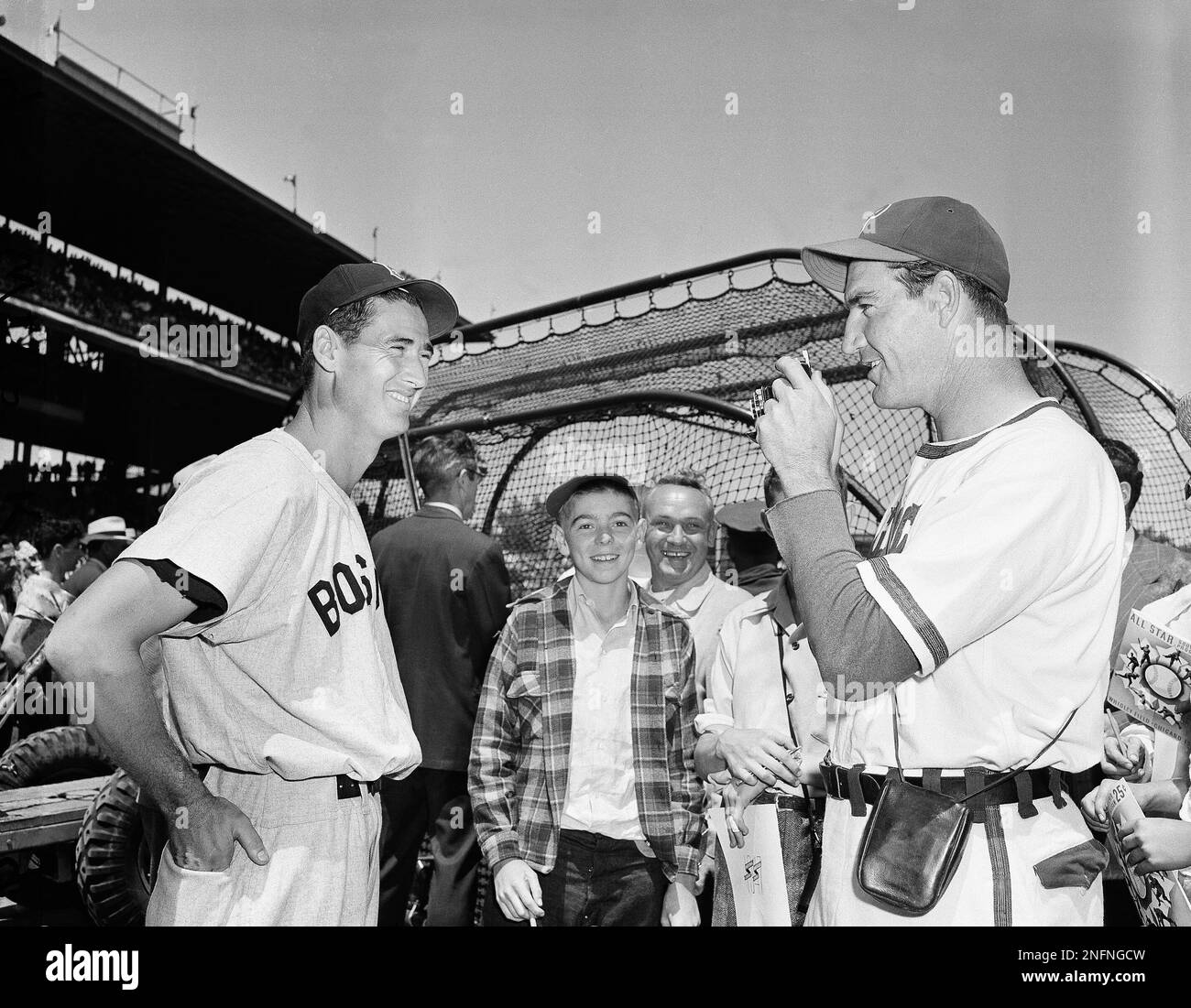 Philadelphia's hurler, Schoolboy Rowe, right, gets in some pre-game ...