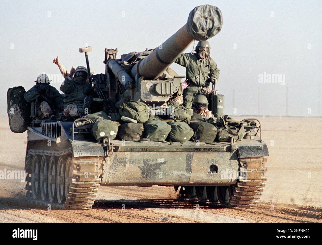 U.S. Army's 155 mm self propelled Howitzer rolls through Saudi Arabian ...