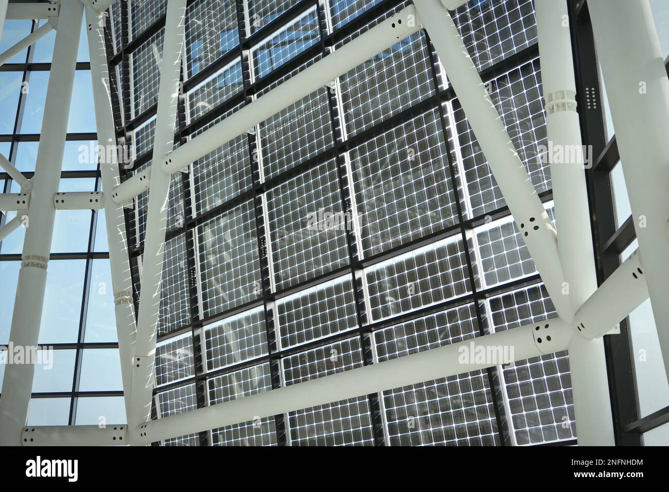 facade of solar panels seen from inside the modern building Stock Photo ...