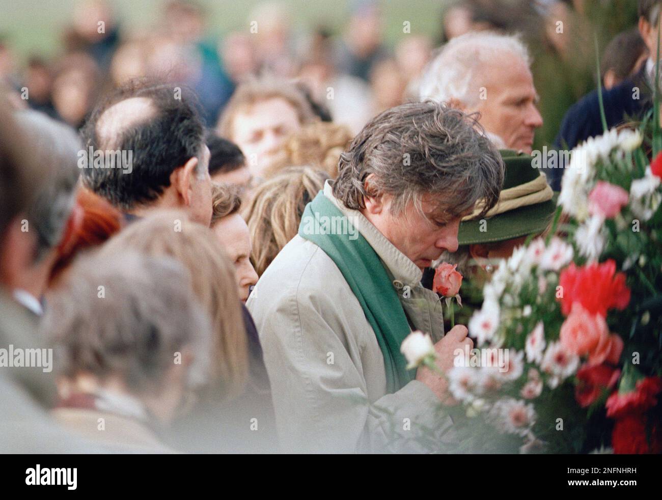 French actor Alain Delon at the funeral of actress Audrey Hepburn in ...