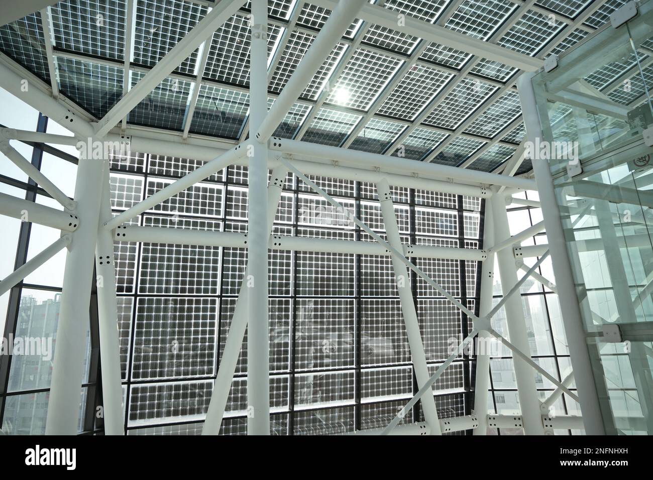 facade of solar panels seen from inside the modern building Stock Photo ...
