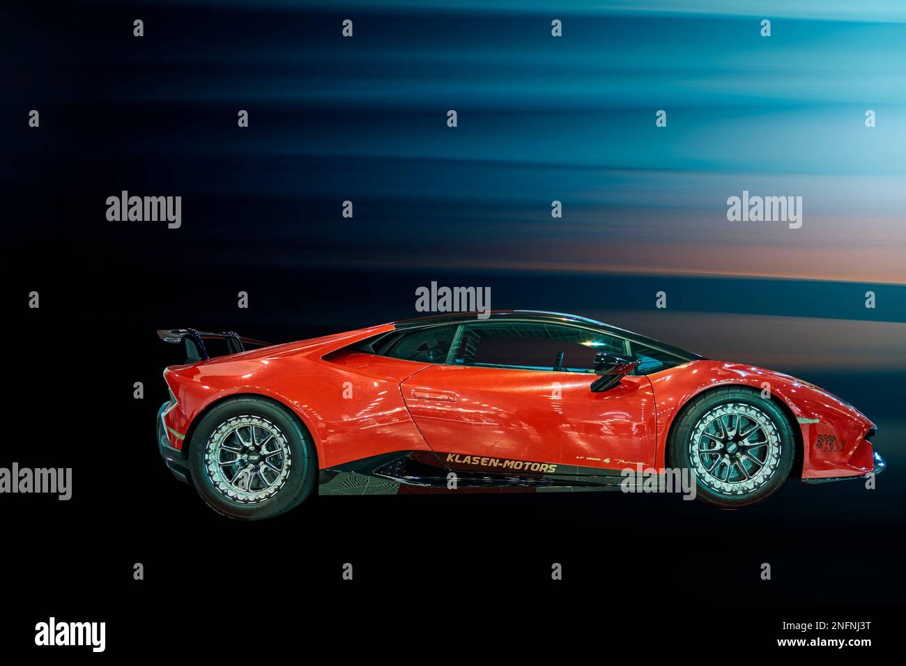 Lamborghini sports car with large rear spoiler, powerful luxury sports ...