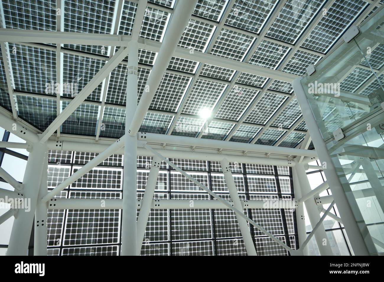 facade of solar panels seen from inside the modern building Stock Photo ...