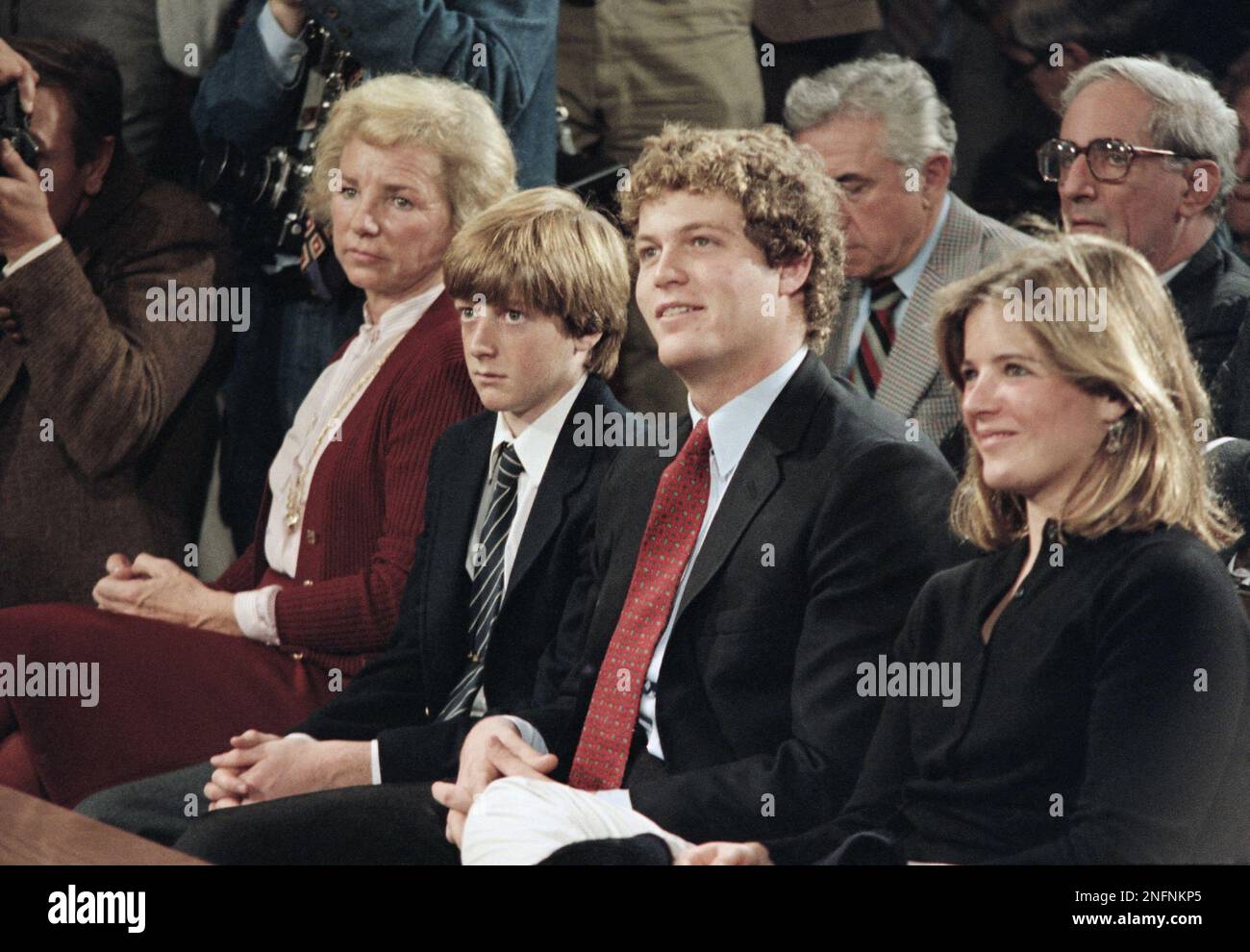 Sen. Edward Kennedy, D-Mass., (not shown) speaks to a reporter during a ...