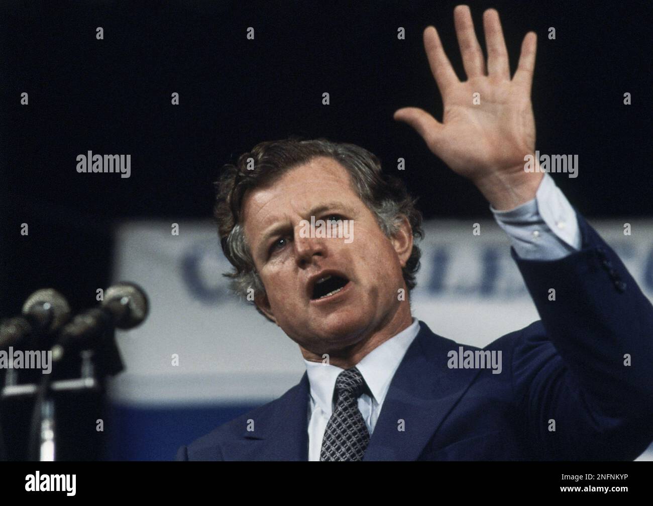 Sen. Edward Kennedy (D-Mass.) addressing senior citizens group in Miami ...