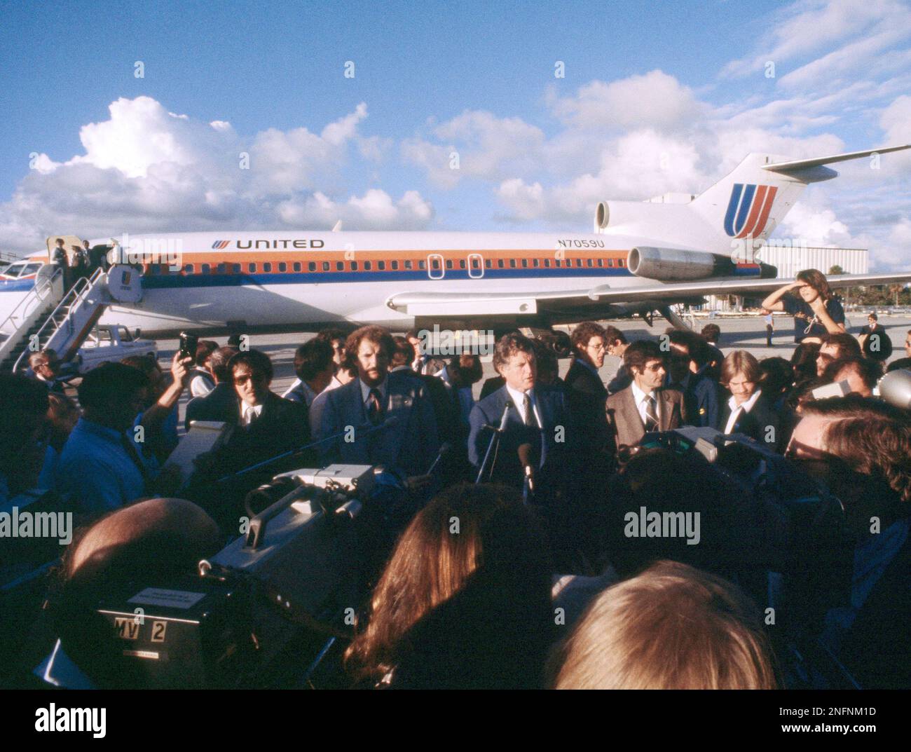 Sen. Edward Kennedy, shown at Miami Airport during a news conference on ...