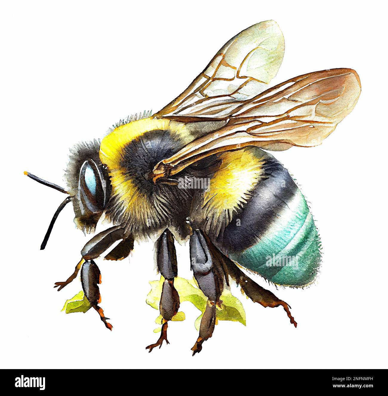 Bee hand drawn color watercolor illustration insects Stock Photo - Alamy
