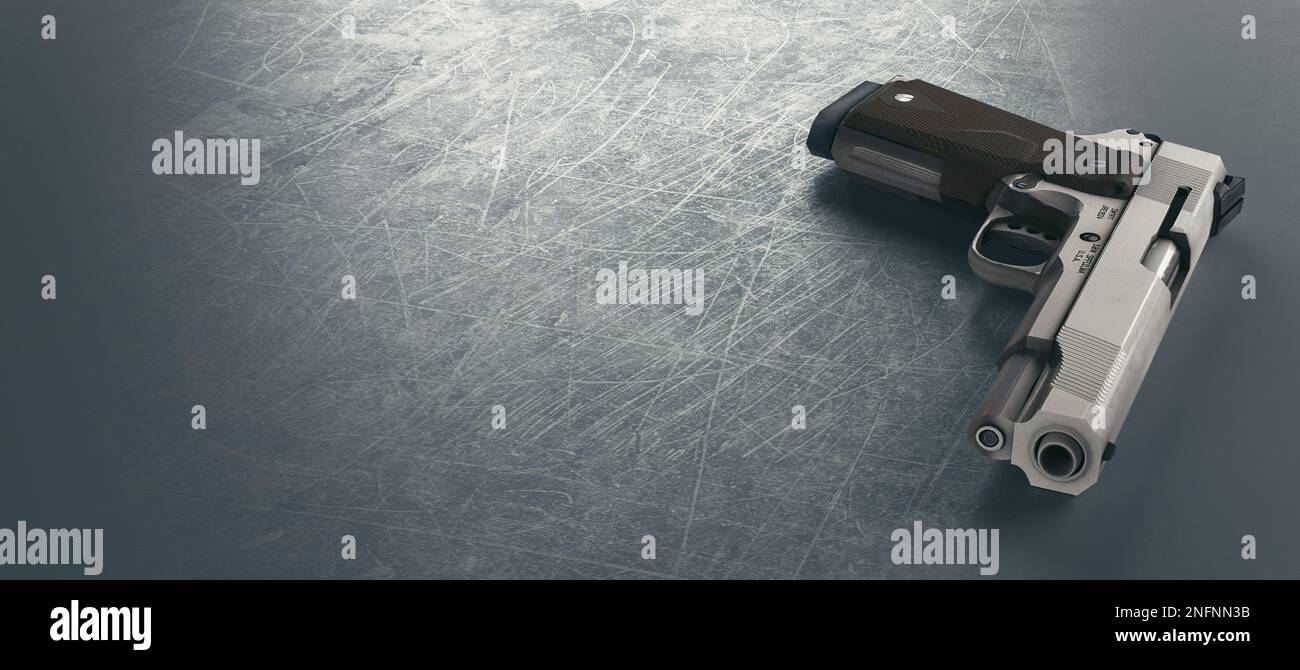 A Gun placed on the table, Short guns placed on a black background ...