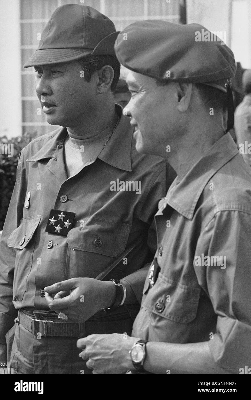 Lon Nol, at left, with four stars, Cambodian prime minister, and Sirik ...