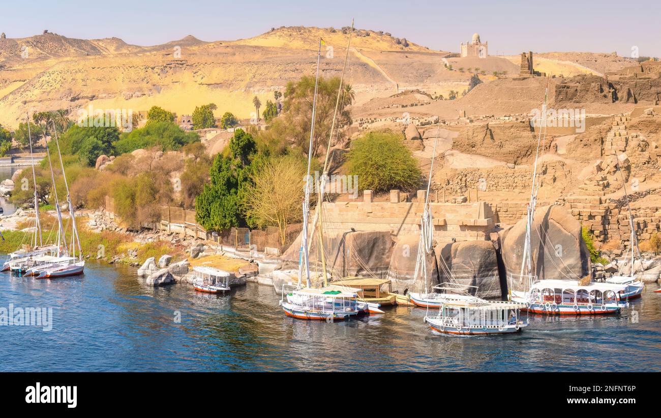 Aswan, Egypt; February 18, 2023 - A view of the Nile at Aswan, Egypt ...