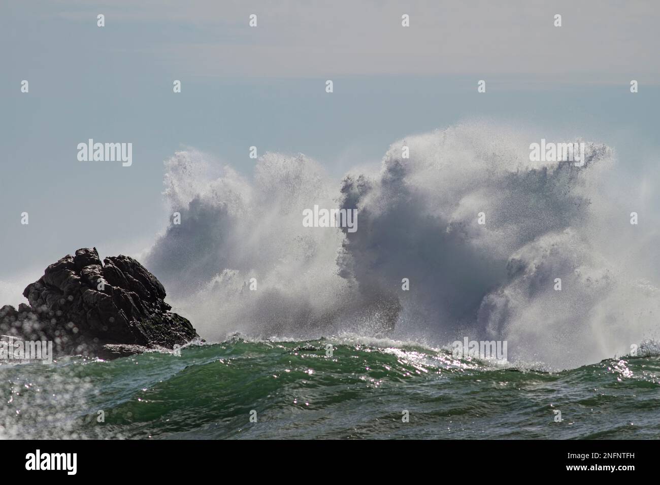 Spring sea storm with big wave splash. Northern portuguese coast Stock ...