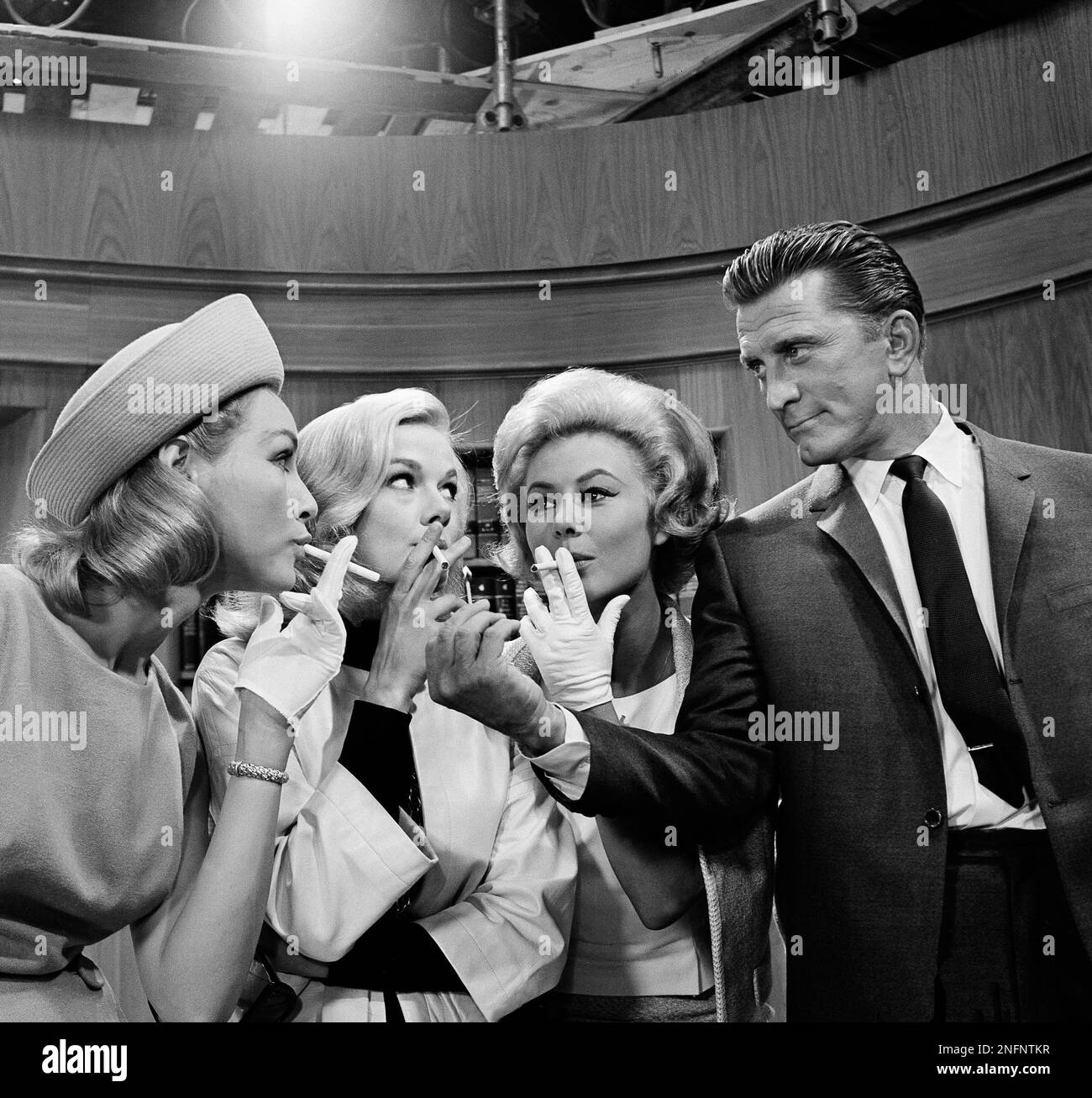 Film beauties Julie Newmar, Leslie Parrish and Mitzi Gaynor, left to ...