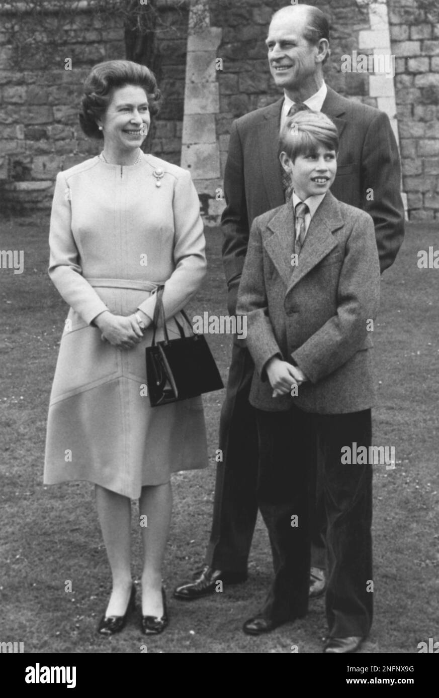 Queen Elizabeth II poses April 15, 1976, on the grounds of Windsor Castle with Prince Phillip ...