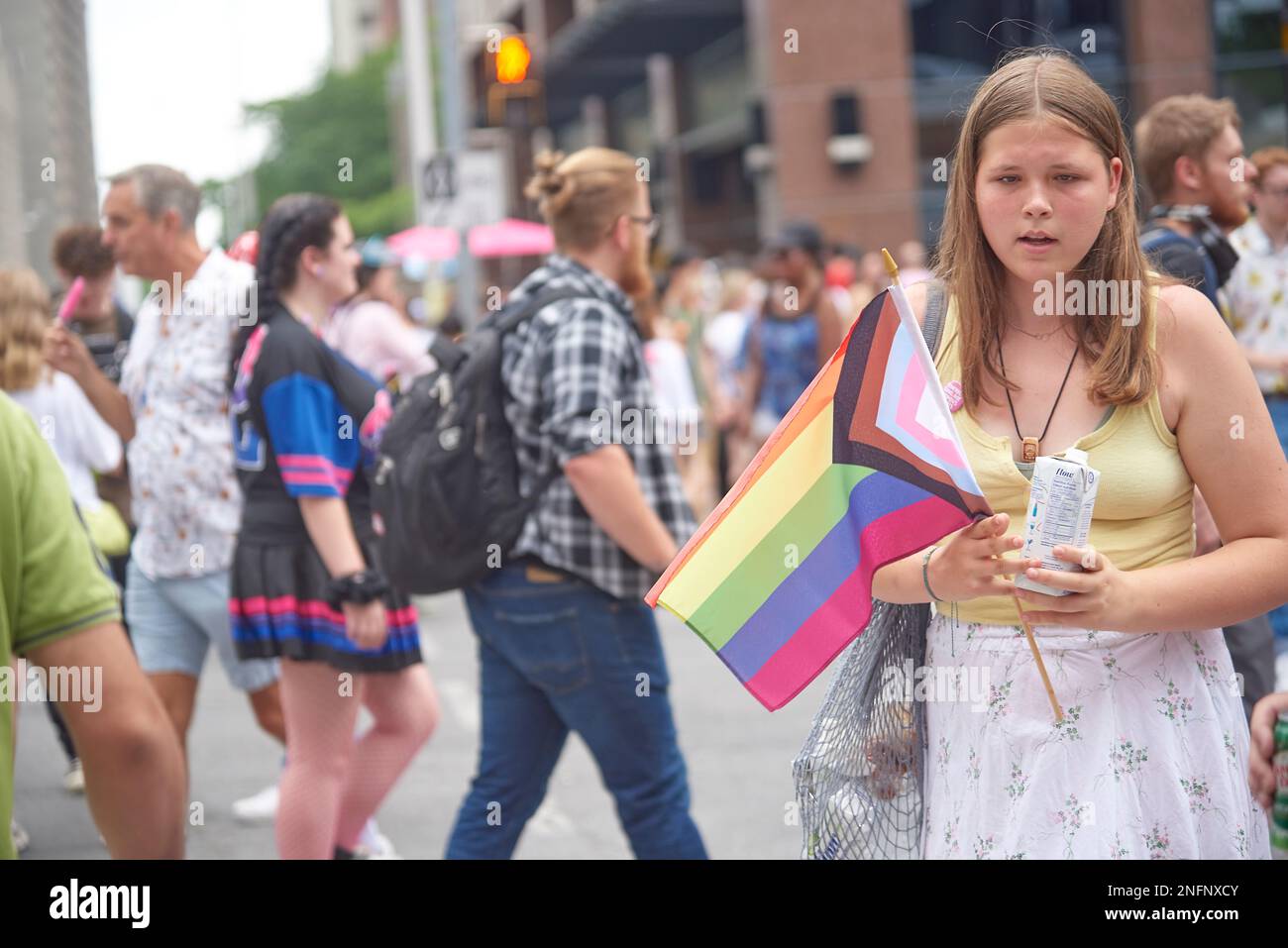 Toronto Ontario Canada June 26th 2022 A Lady Holding The Pride Flag While Attending Toronto