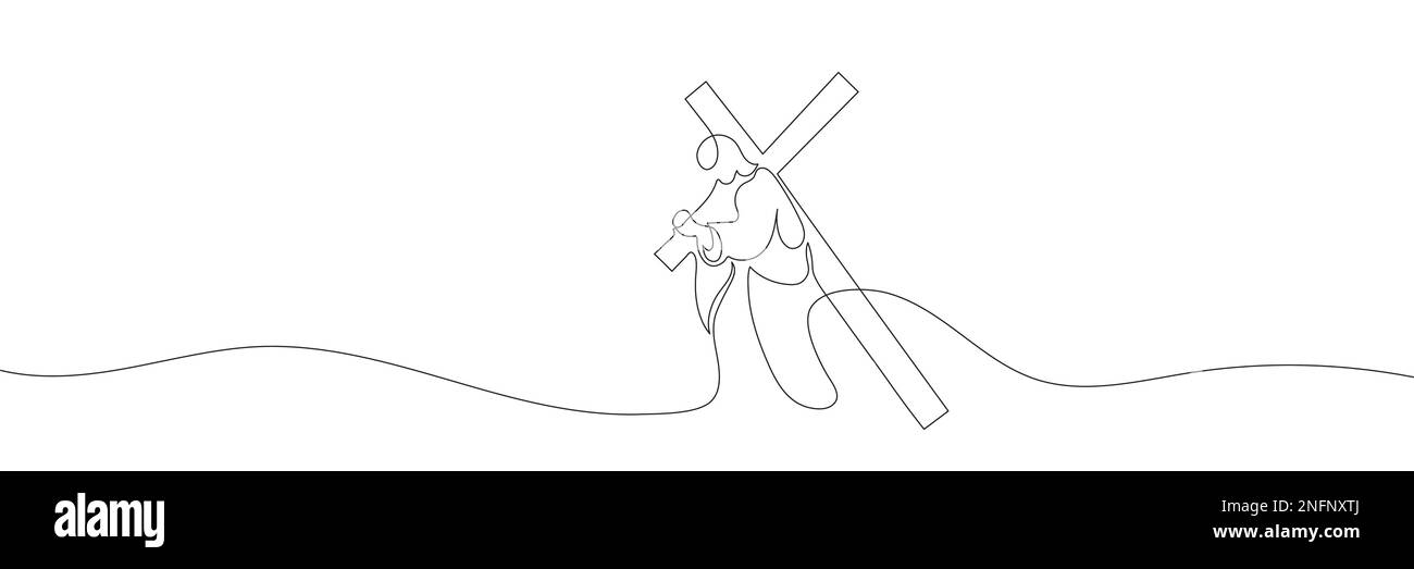drawing of jesus christ carrying the cross drawn continuous line ...