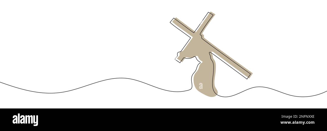 drawing of jesus christ carrying the cross drawn continuous line. Vector illustration Stock ...