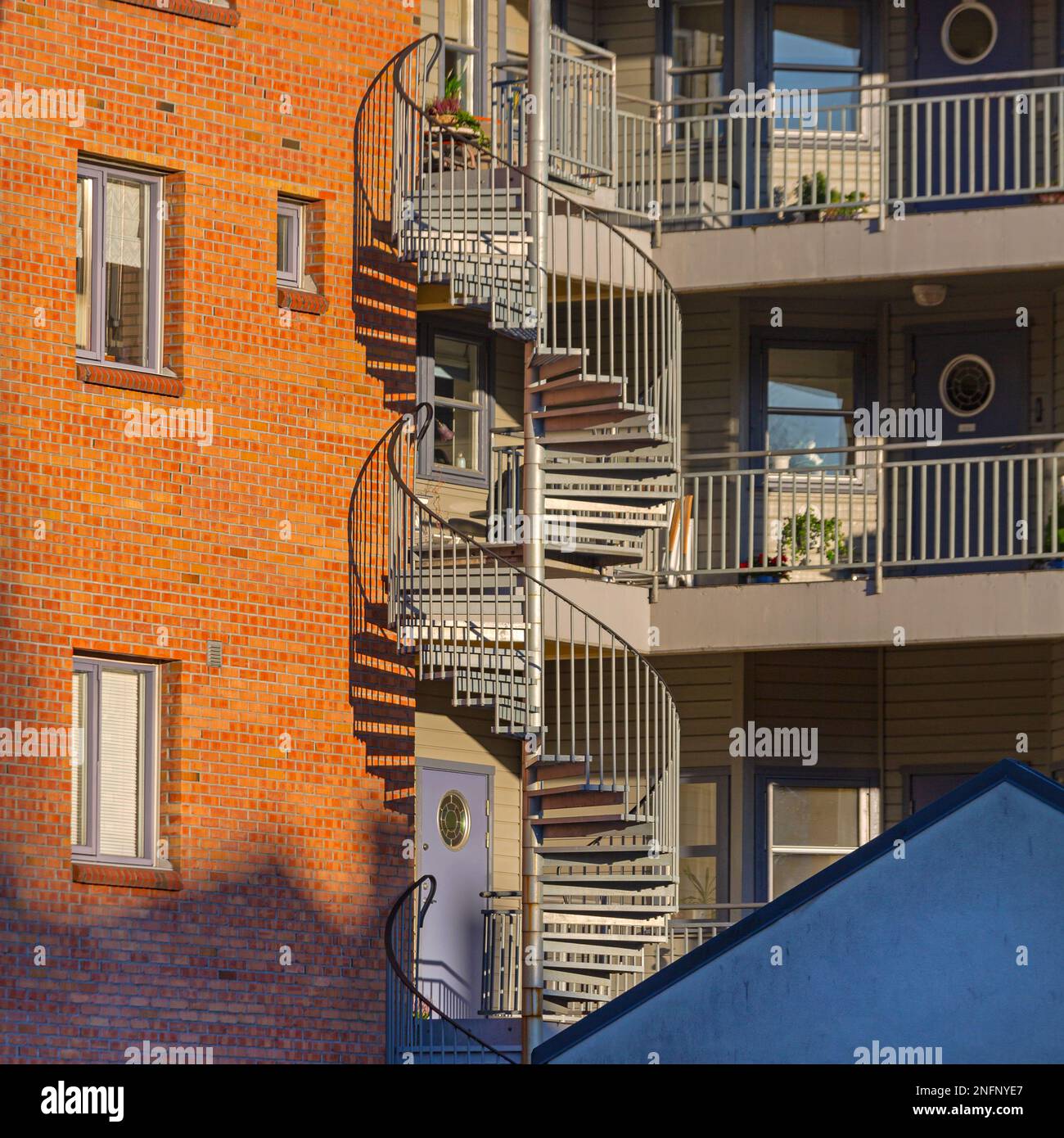 External Spiral Stairs at Residential Building With Terraces Stock ...