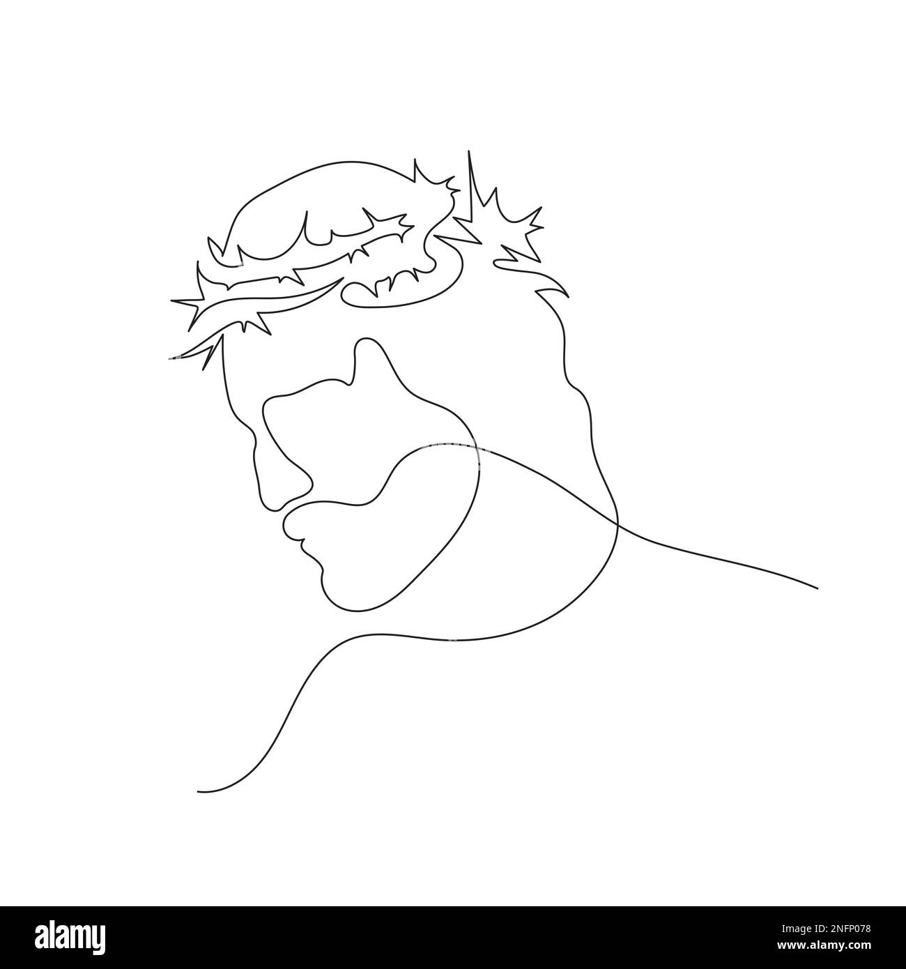 Continuous one line drawing of Jesus Christ with crown of thorns. Linear background. Vector ...