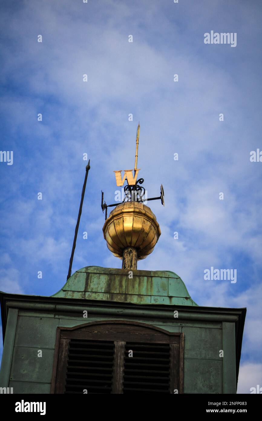 A vertical low angle shot of the most famous compass in Novi Sad ...