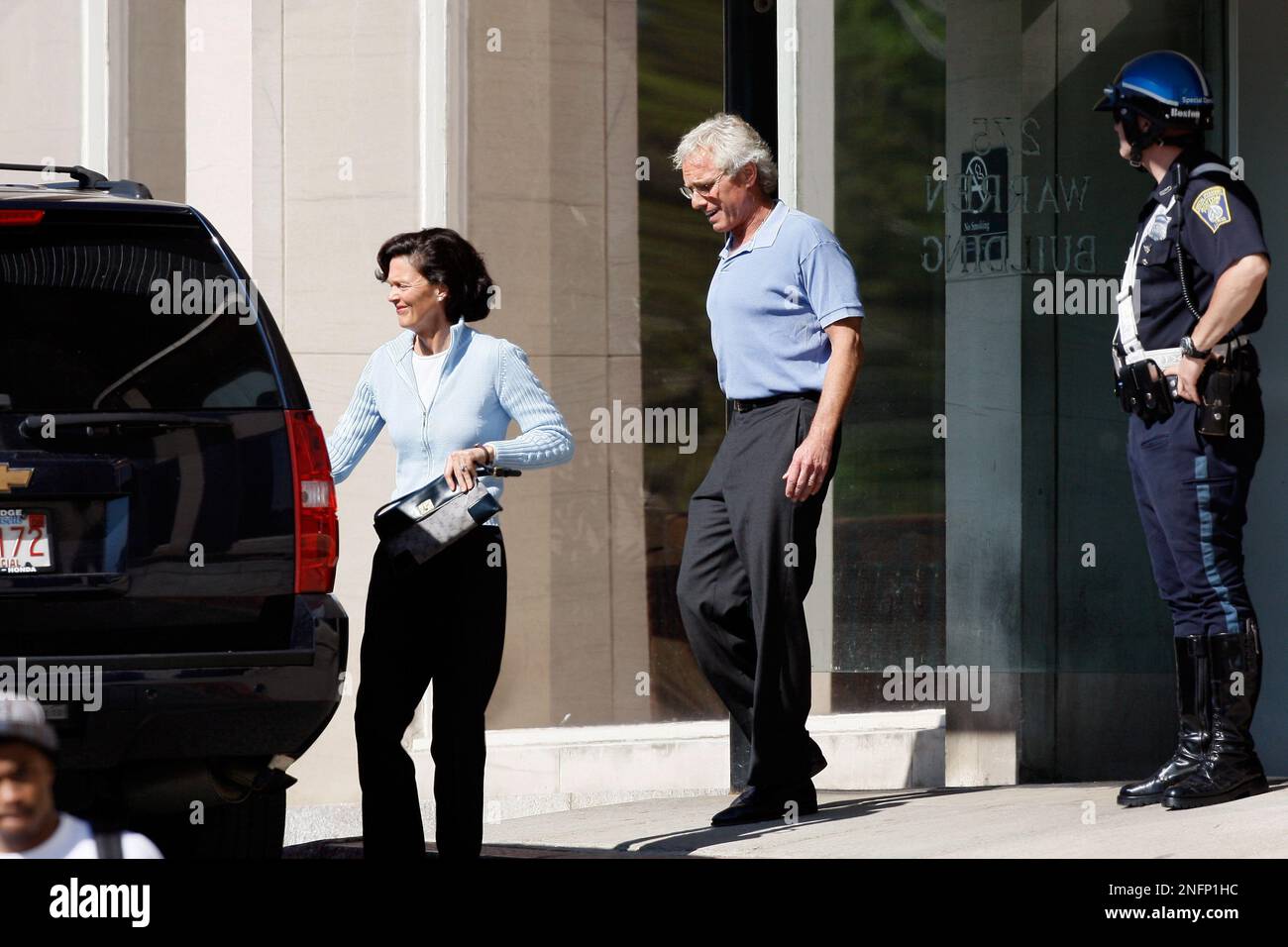Former U.S. Rep. Joe Kennedy, D-Mass., leaves with his wife Beth from ...
