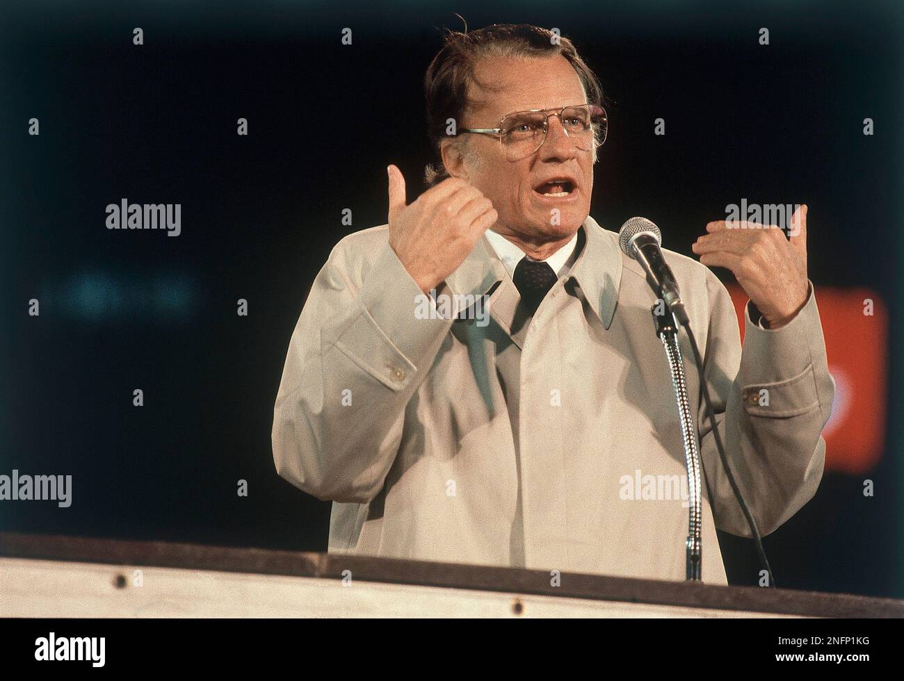 American evangelist Billy Graham shown speaking in Tokyo on a six-city ...