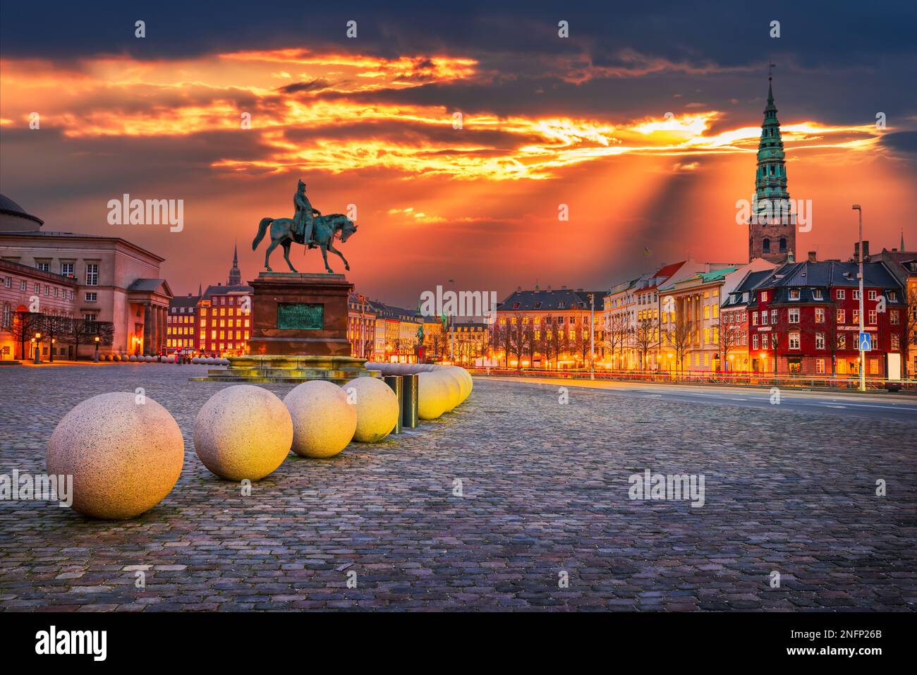 Copenhagen, Denmark. Night image with Christianborg Slotsplads and city ...