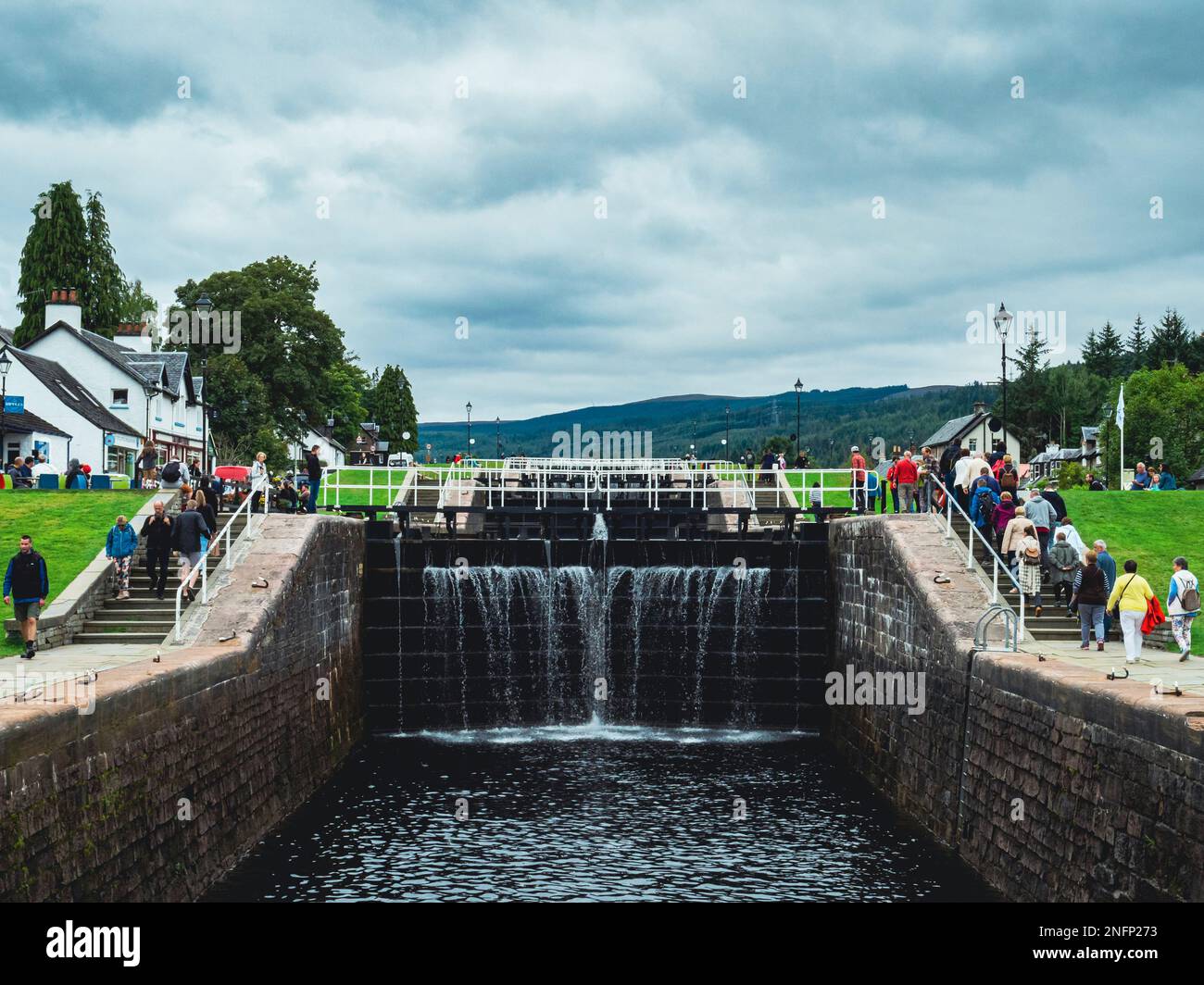 The locks on the Caledonian Canal at the popular tourist village of ...