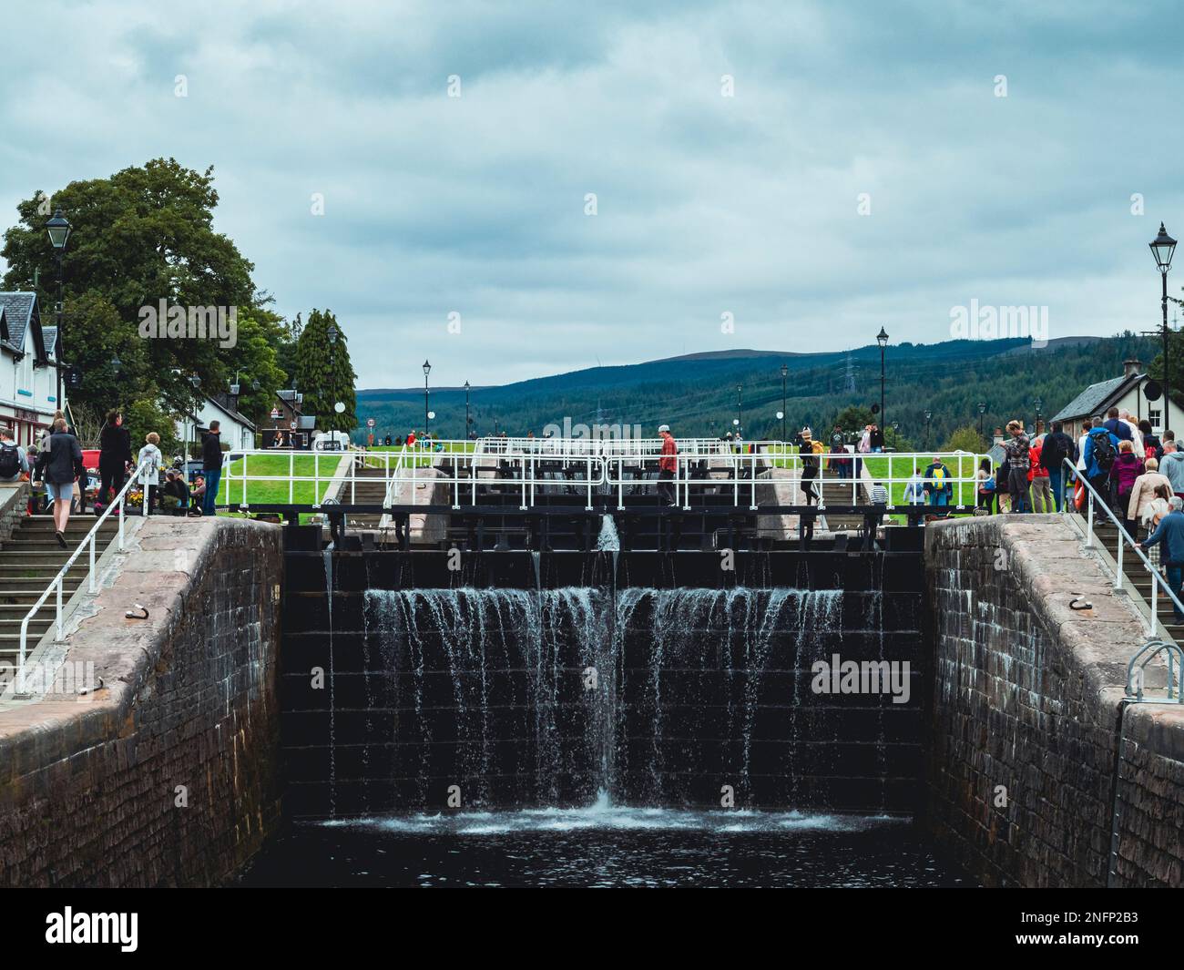 Caledonian Canal locks at the popular tourist village of Fort Augustus ...