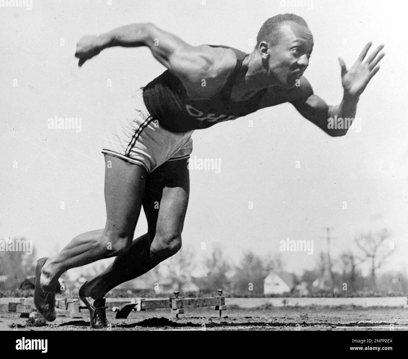 American athlete Jesse Owens practices in the Olympic Village, in ...