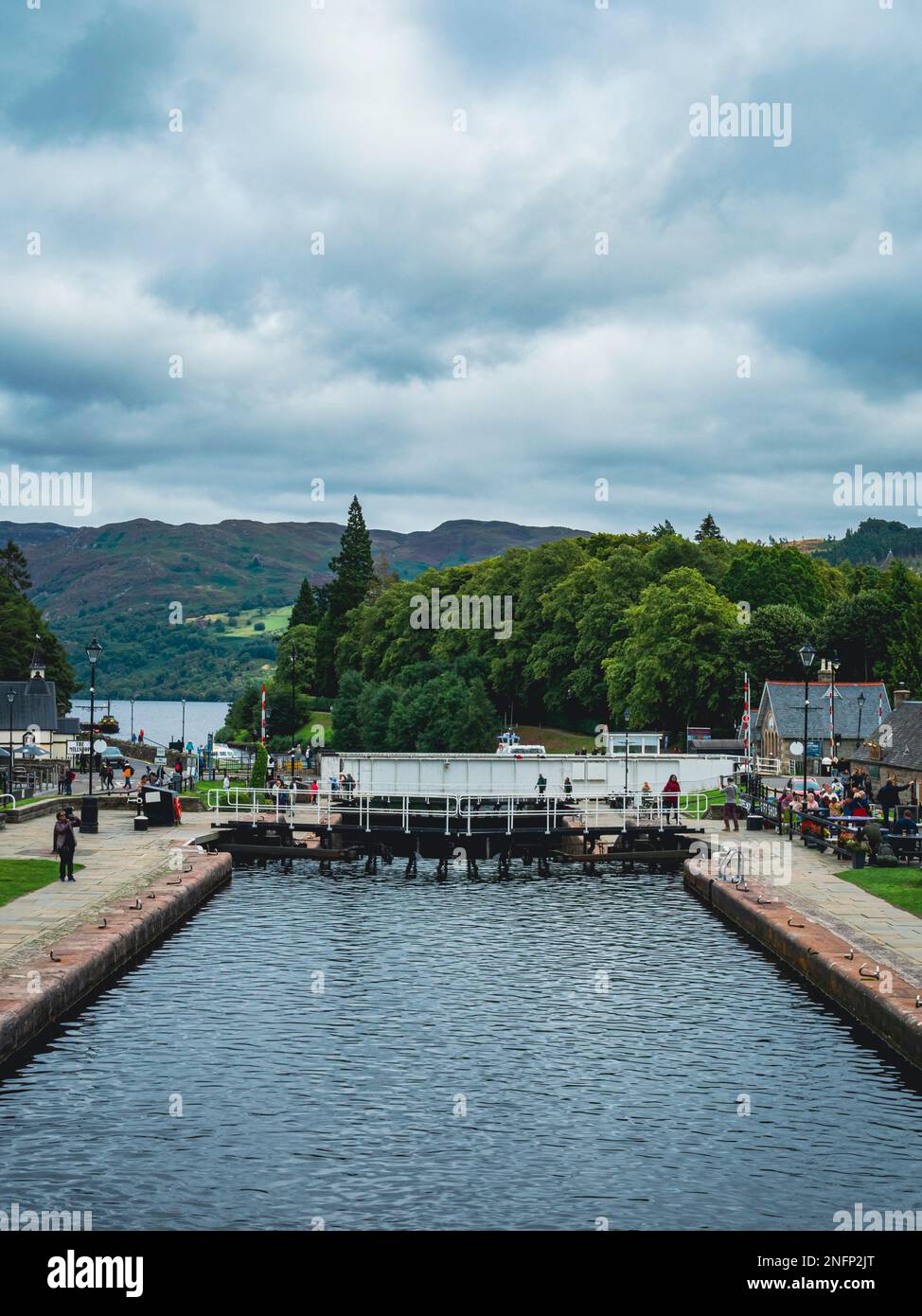 Caledonian Canal locks at the popular tourist village of Fort Augustus ...