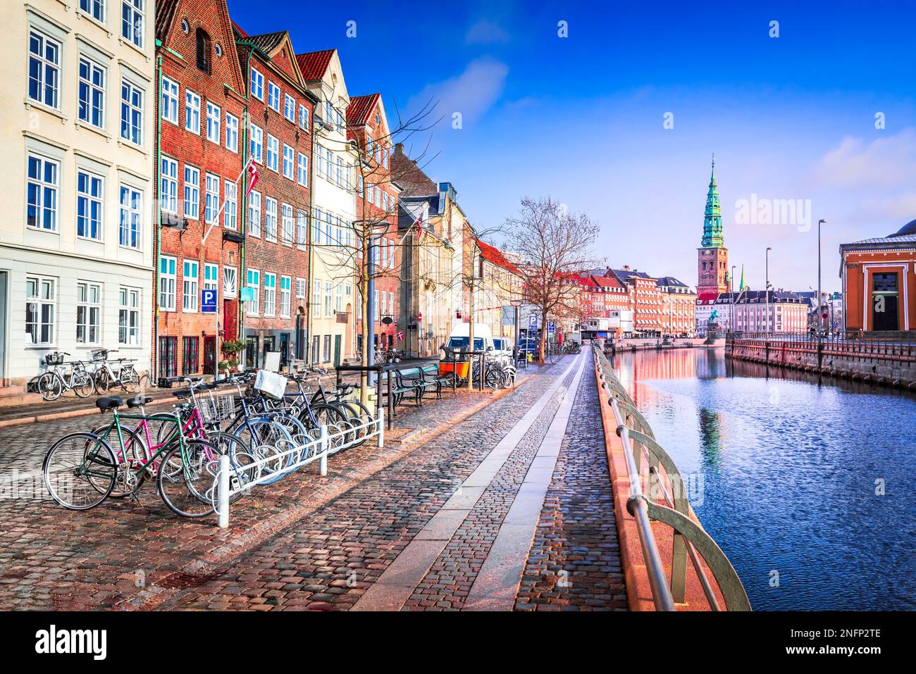 Copenhagen, Denmark. Slotsholmskanalen is a picturesque canal located ...