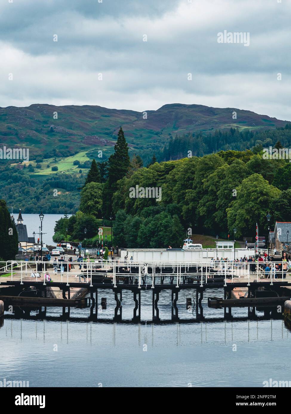 Caledonian Canal locks at the popular tourist village of Fort Augustus ...