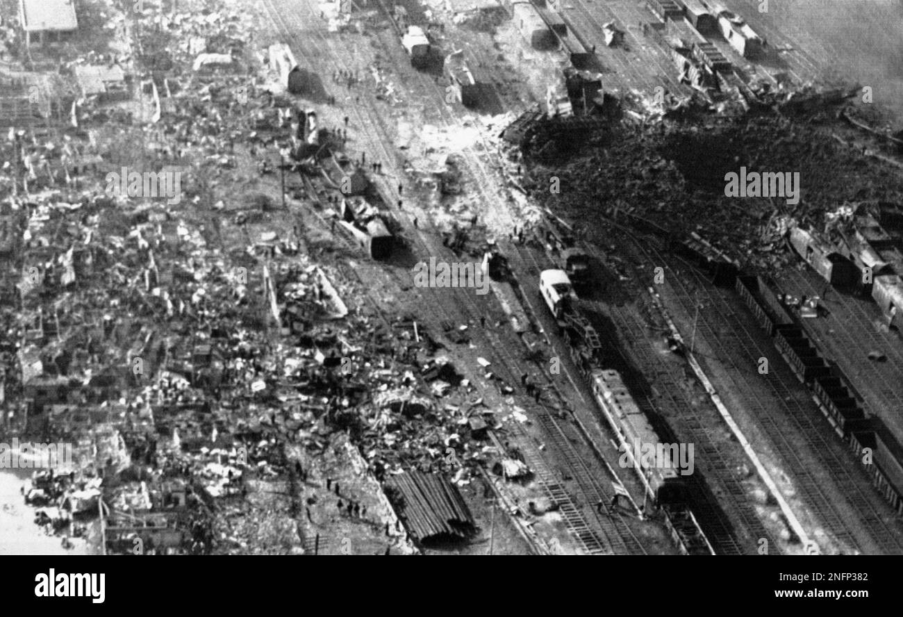 This is an aerial view of Iri railroad station where a parked freight ...