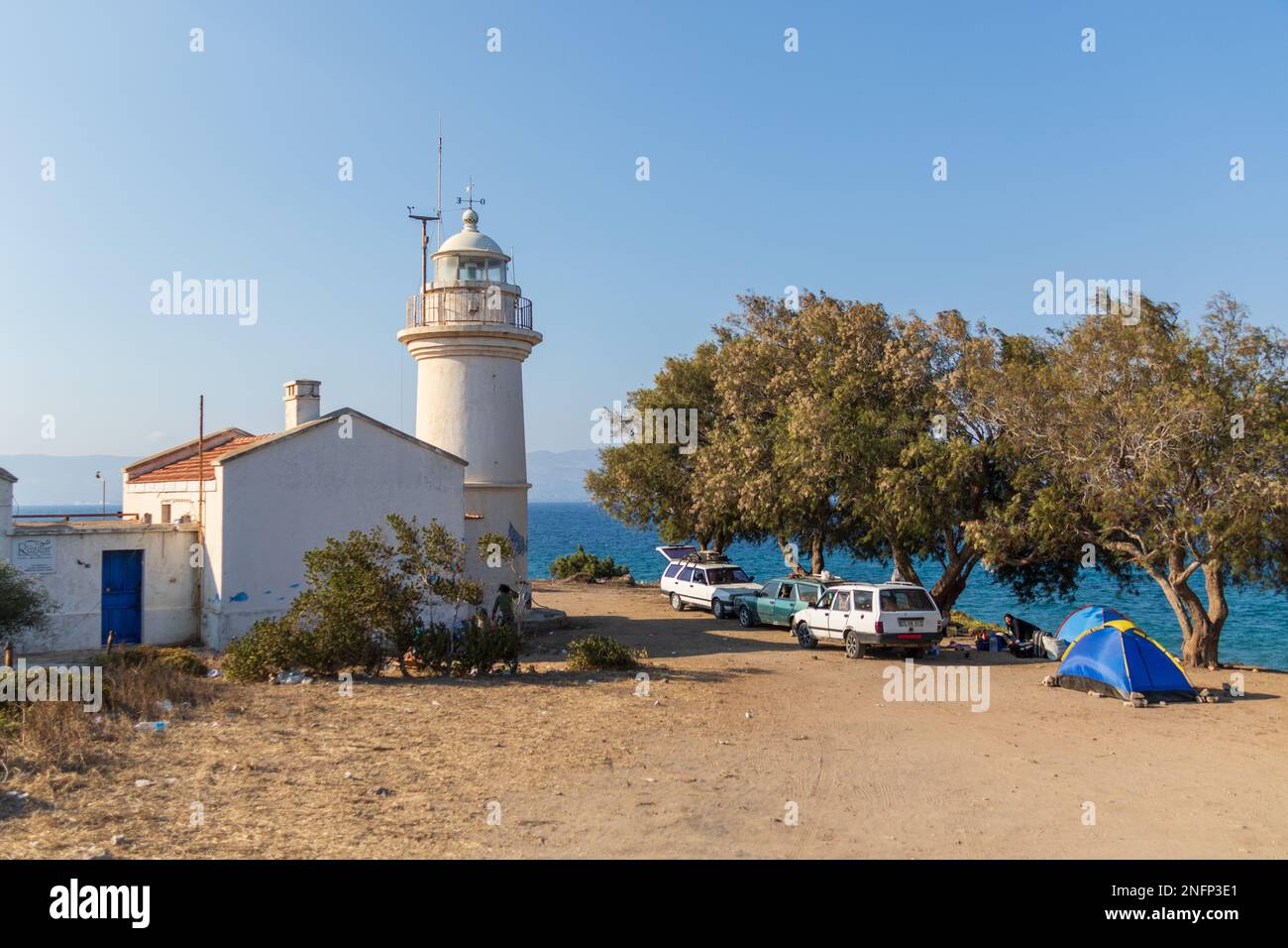 Summer campers at Cape Huseyin Lighthouse, Fener Beach, Akyarlar ...
