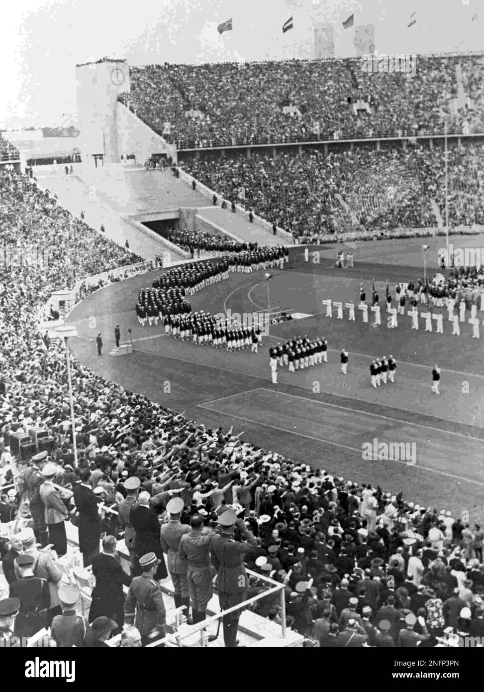 German Chancellor Adolf Hitler, fourth from left on platform in ...