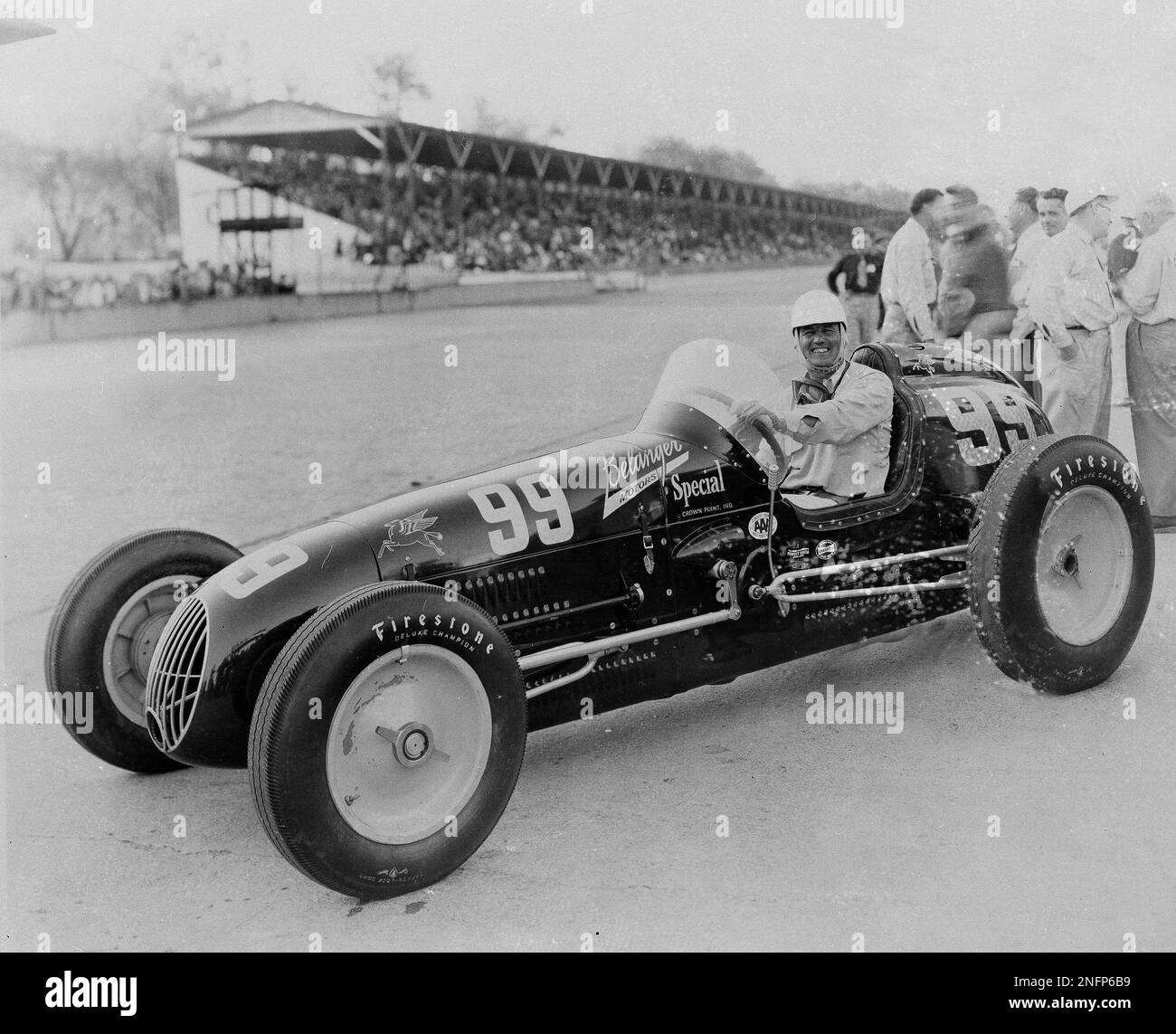 Lee Wallard at the wheel of his Belanger Special at the Indianapolis ...