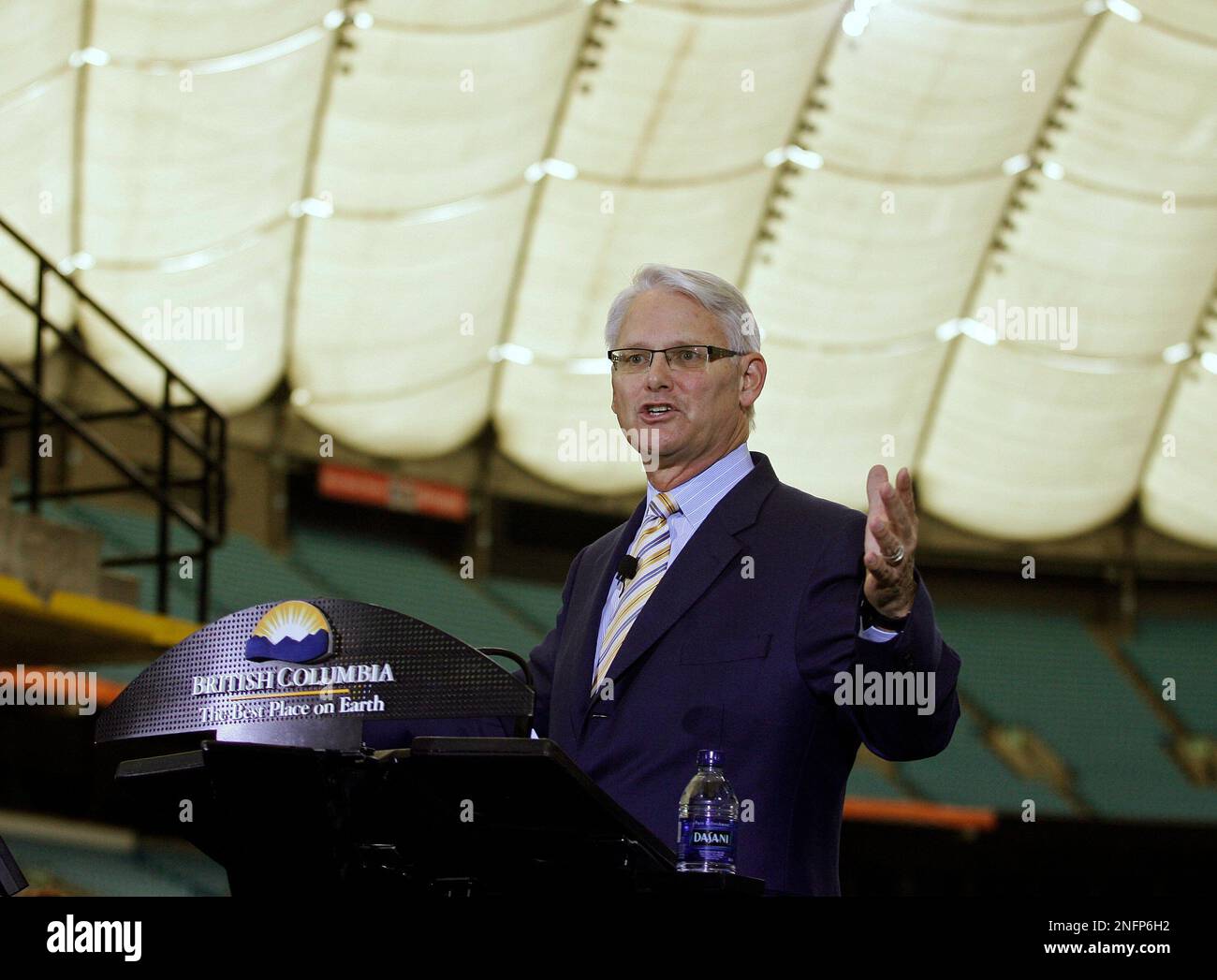 B.C. Premier Gordon Campbell gestures while announcing a new ...