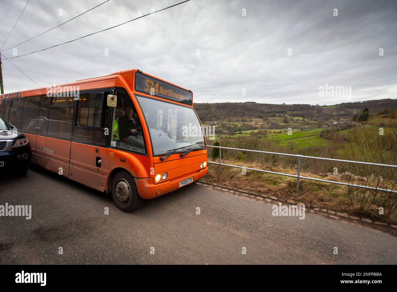 A rural bus service on Brow Lane in the Shibden valley near Halifax ...