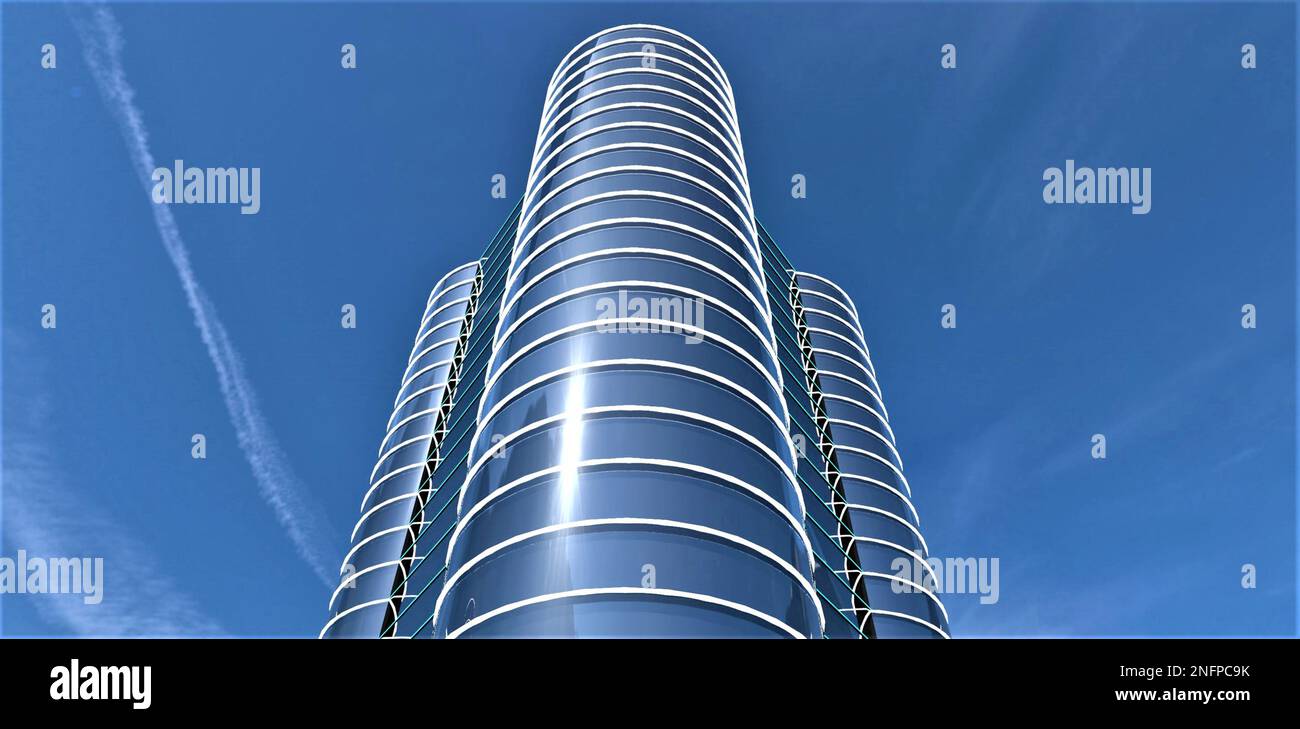 Look from the copter of the contemporary skyscraper with round glass ...