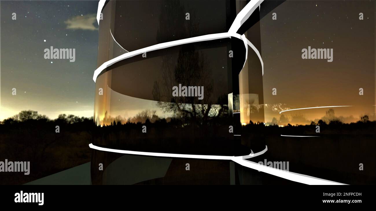 Reflection of the amazing distant town night lights in the illuminated ...