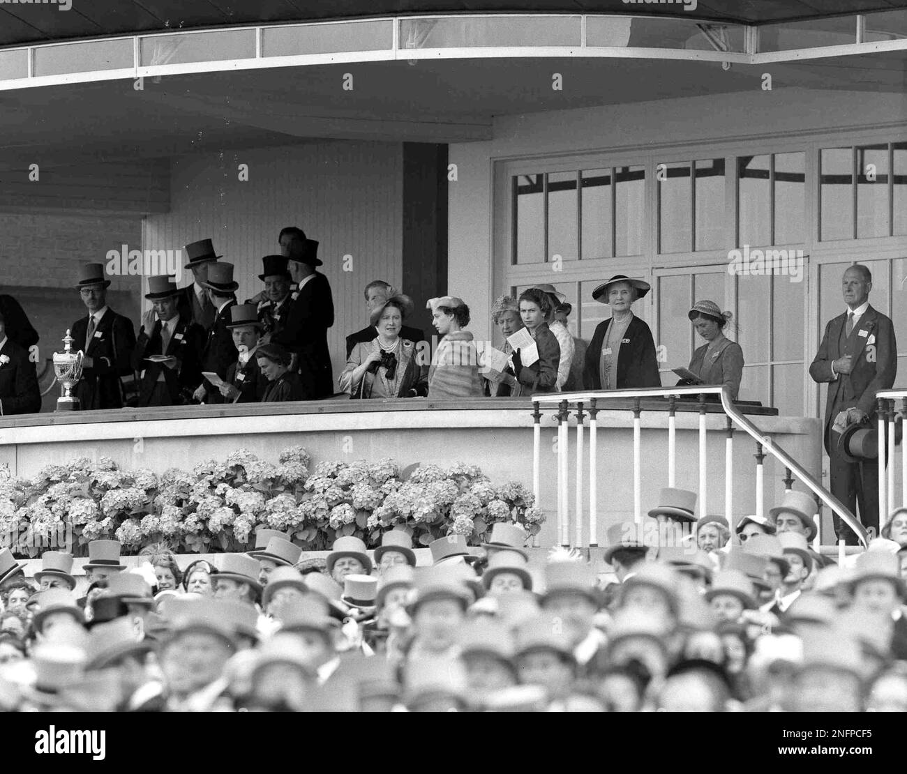 Britain's Queen Elizabeth II, fourth from right, in the Royal Box ...