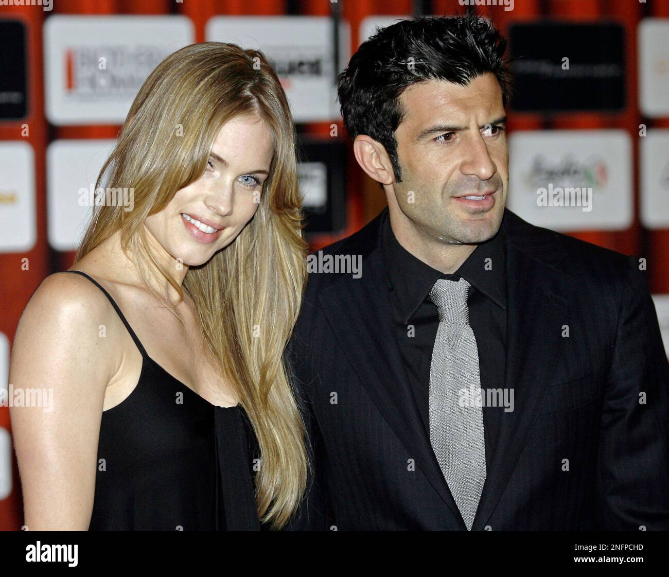 Inter Milan Portuguese midfielder Luis Figo and his wife Swedish model ...