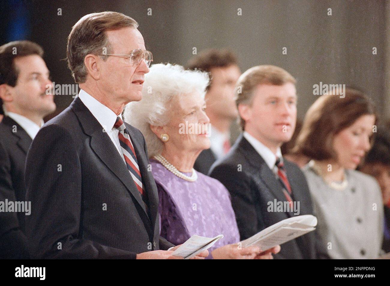 President George Bush, left, and Mrs. Barbara Bush, second from left ...