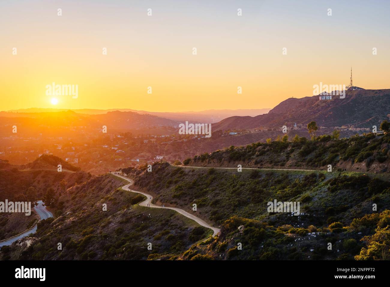 A scenic view of the Griffith park with its mountainous landscape in ...