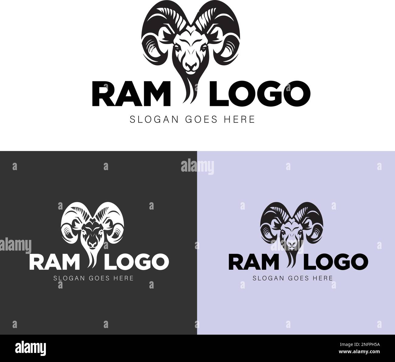 White and black ram logo brand icon wordmark illustration Stock Vector ...