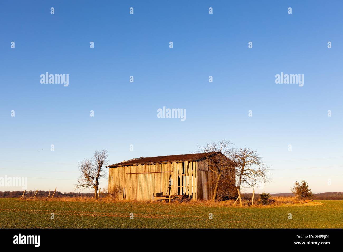 Field barn in the sunset Stock Photo - Alamy
