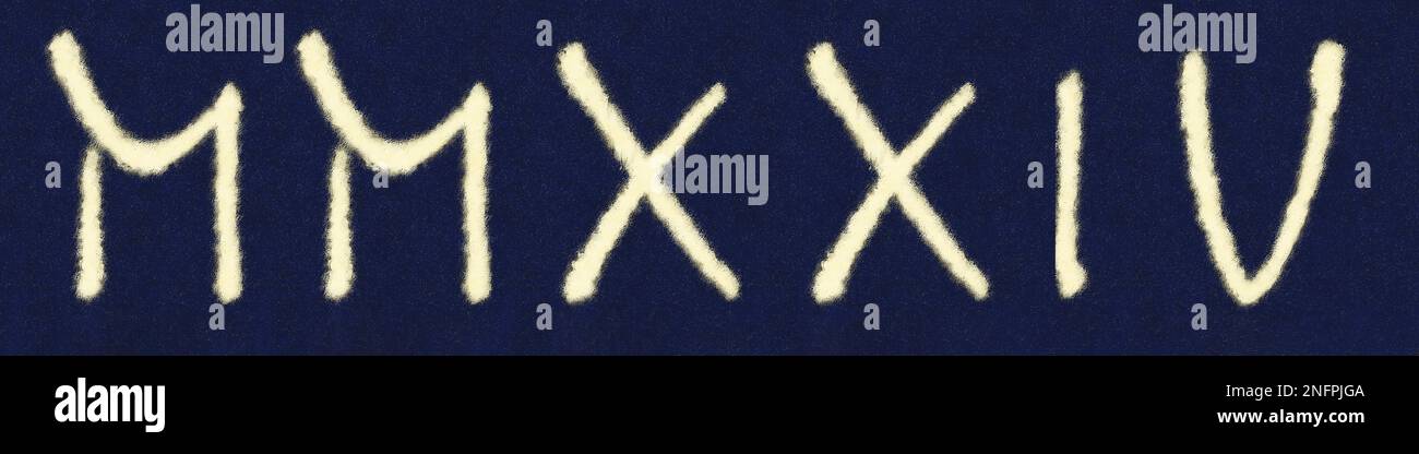 the year 2024 in roman numerals writen with chalk on dark background ...