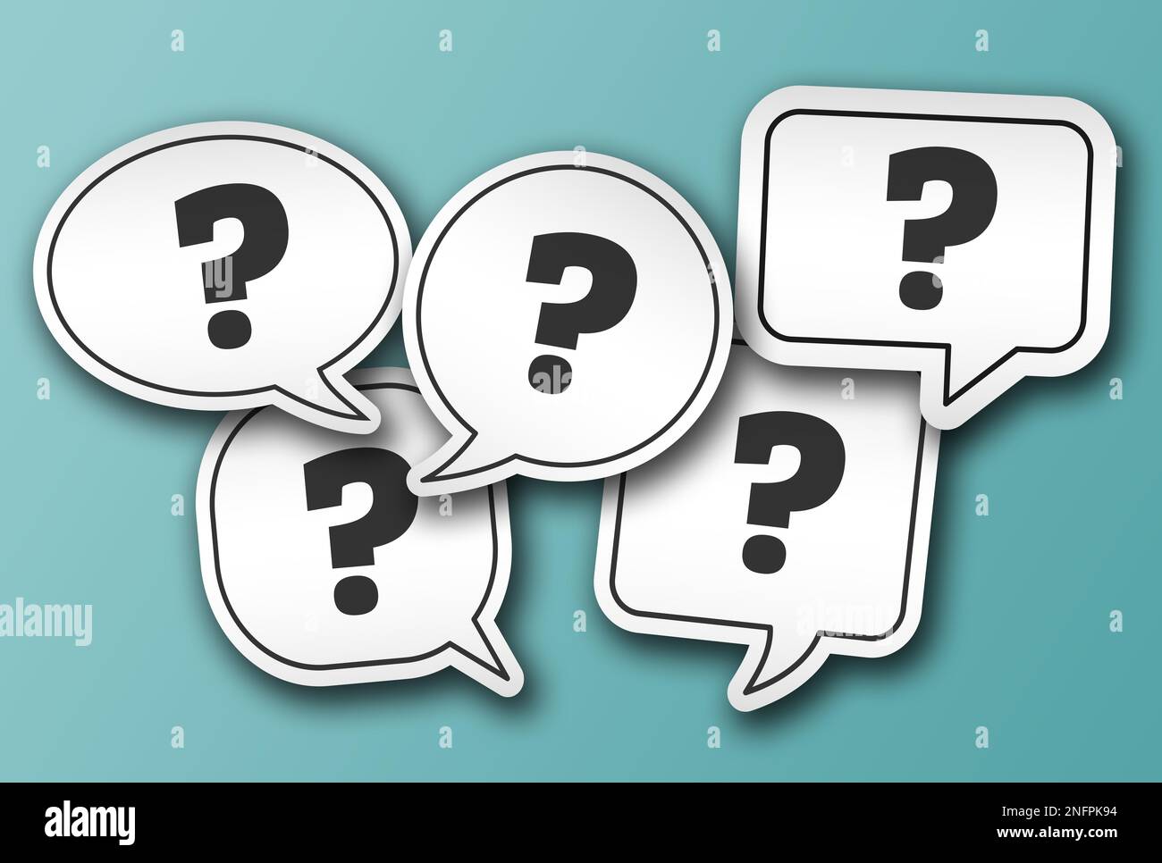 speech bubble stickers with question marks isolated on blue background ...
